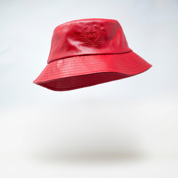 Red Leather Bucket Hat – Gold Star