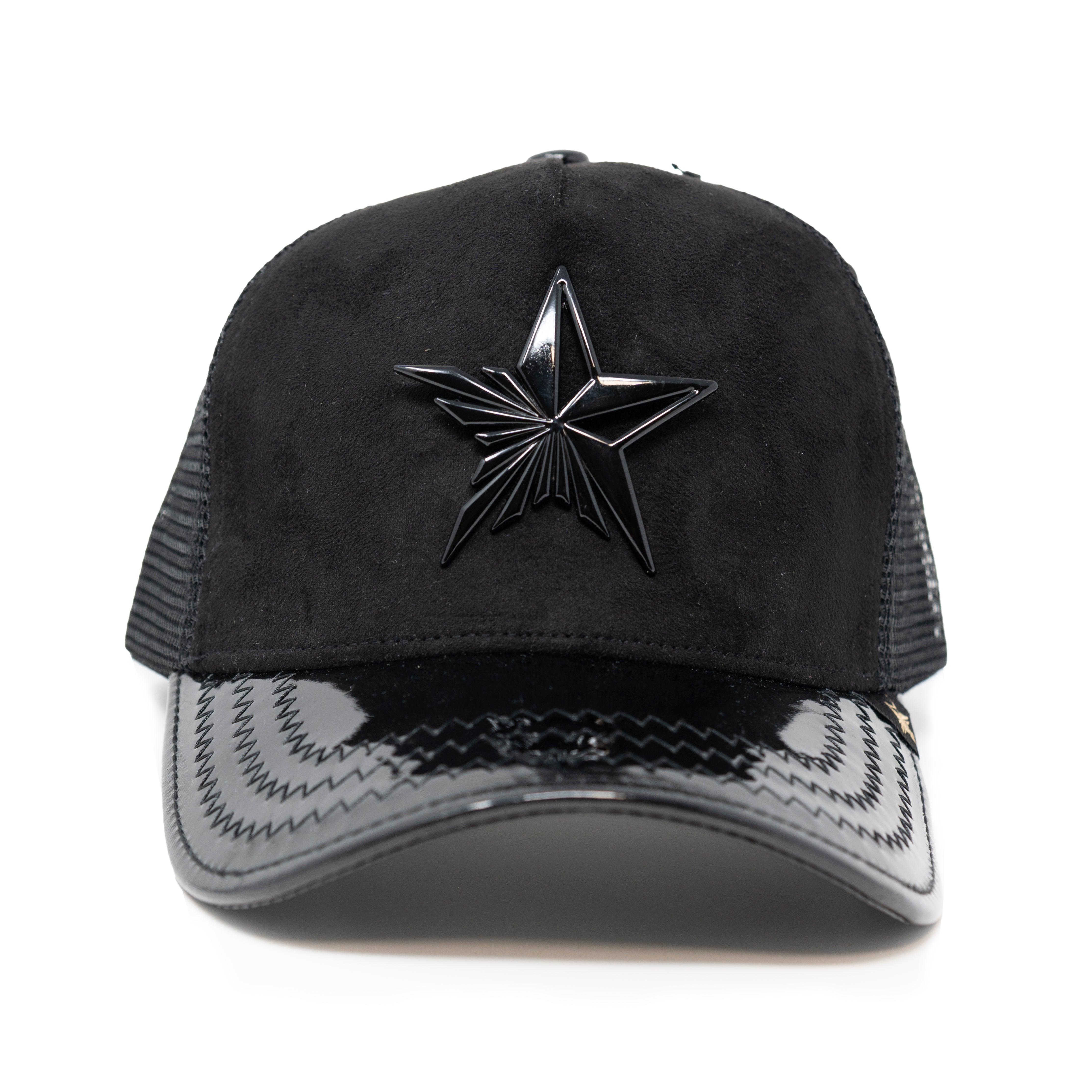 Star Logo all Black velvet trucker Hat – Gold Star Hat